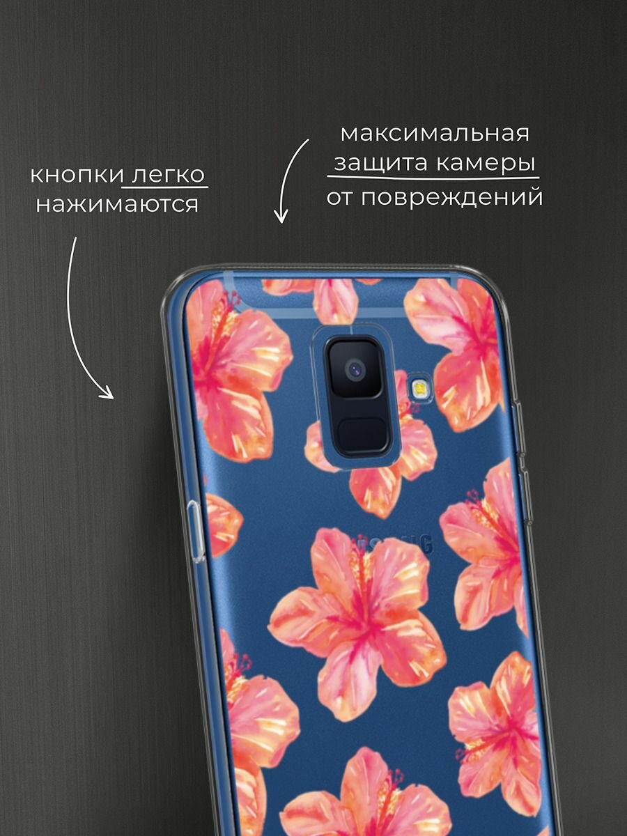 Чехол на Samsung Galaxy A6 / Самсунг Галакси А6 с принтом "Pink flowers" — фото 1