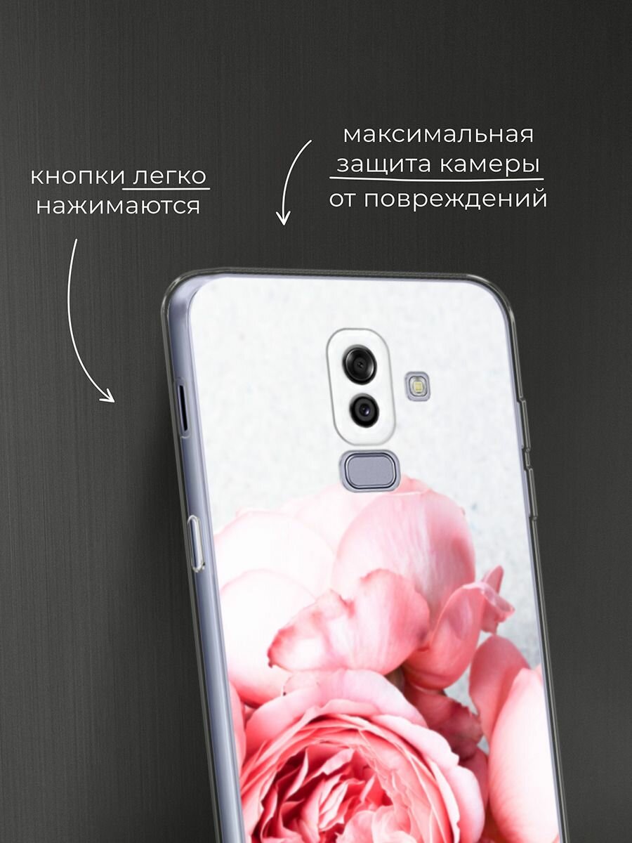 Чехол на Samsung Galaxy J8 / Самсунг Галакси Джей 8 с принтом "Пионы на белом" — фото 1