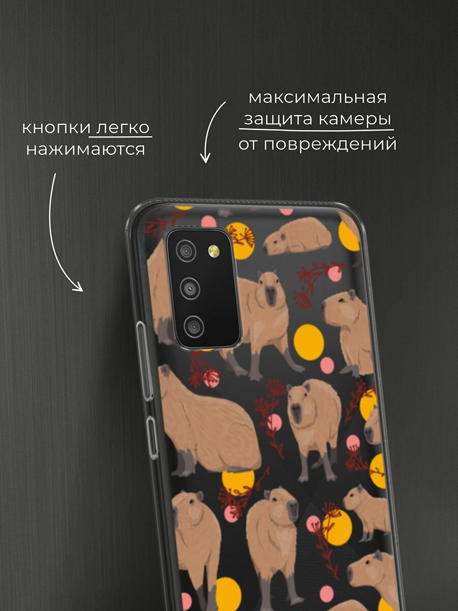 Чехол на Samsung Galaxy A02s / Самсунг Галакси A02s с принтом "Капибара паттерн", прозрачный — фото 1