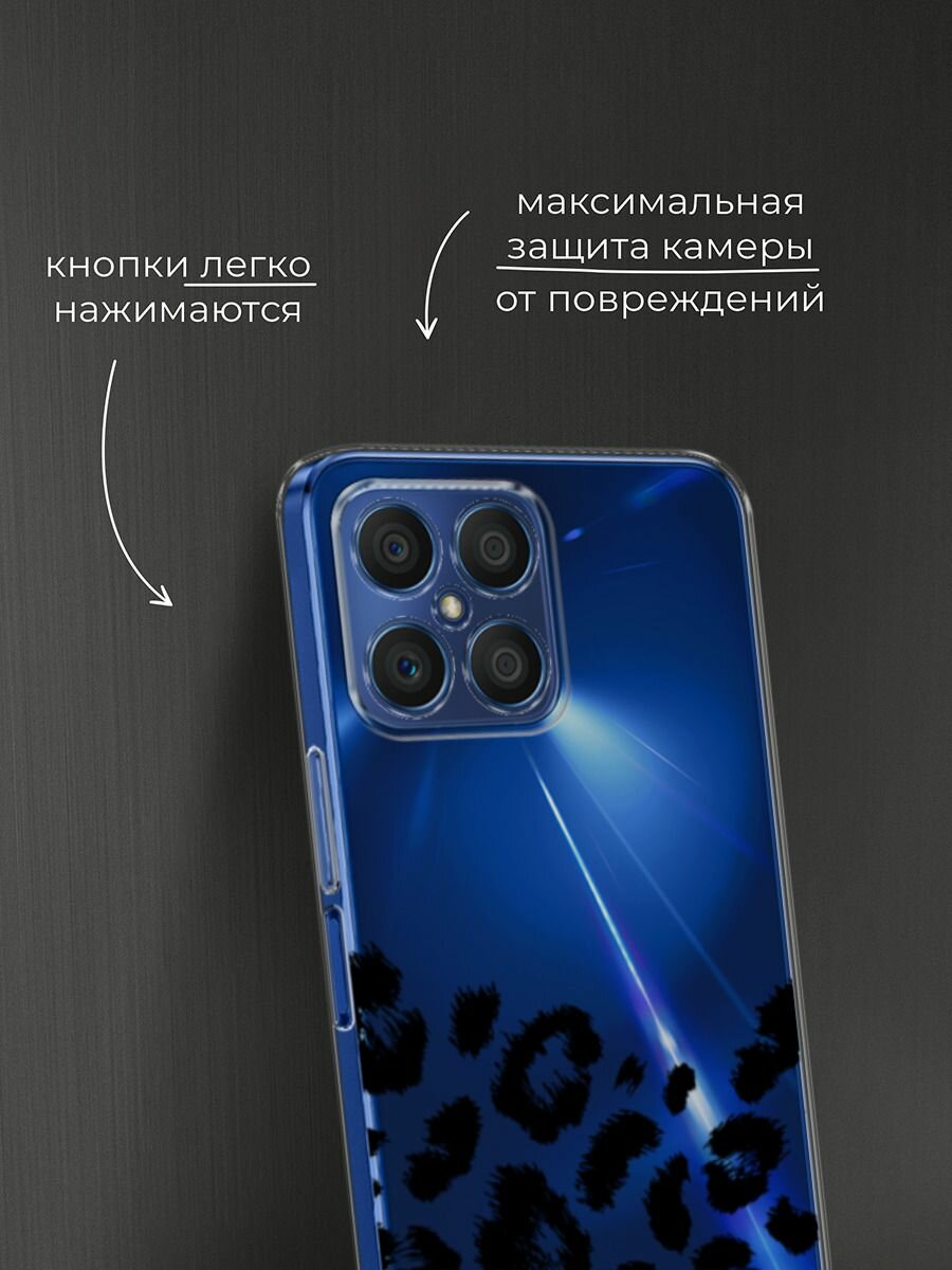 Чехол на Honor X8 / Хуавей X8 с принтом "Окрас леопарда фон черный", прозрачный — фото 1