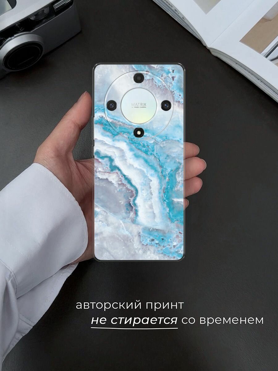 Чехол на Honor X9A / Хонор X9A с принтом "Нежно-голубой мрамор" — фото 1