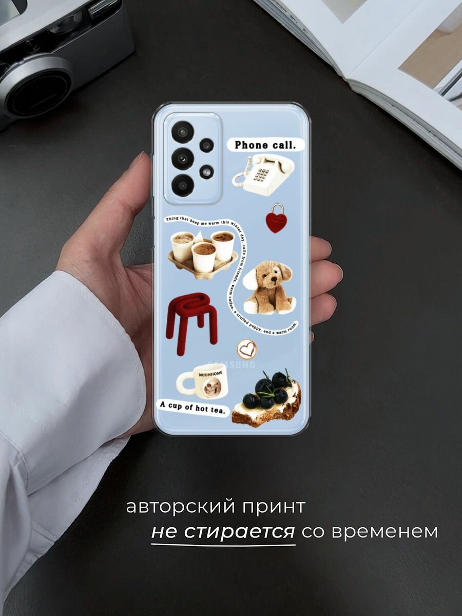 Чехол на Samsung Galaxy A23 / Самсунг Галакси А23 с принтом "Phone call", прозрачный — фото 1