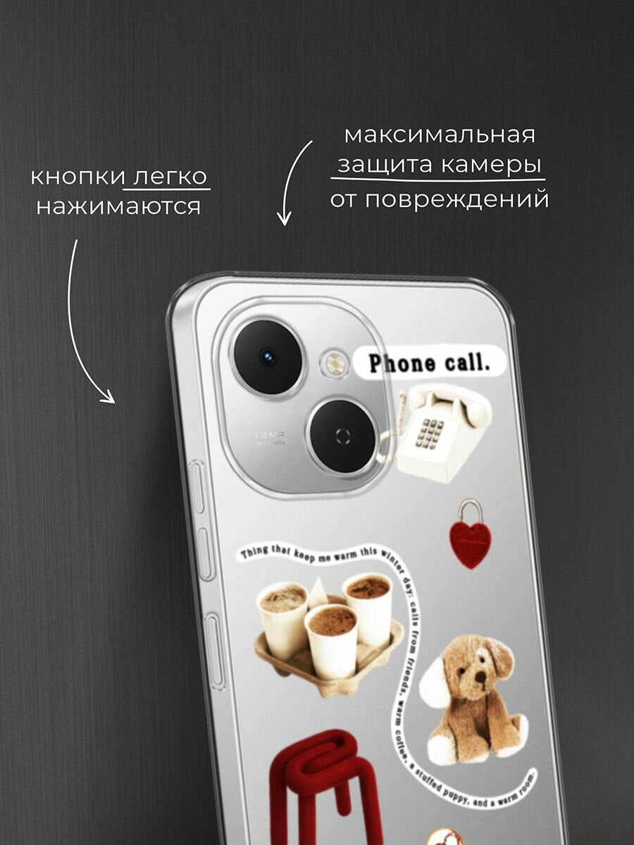 Чехол на Tecno Spark 40C / Текно Спарк 40C с принтом "Phone call", прозрачный — фото 1