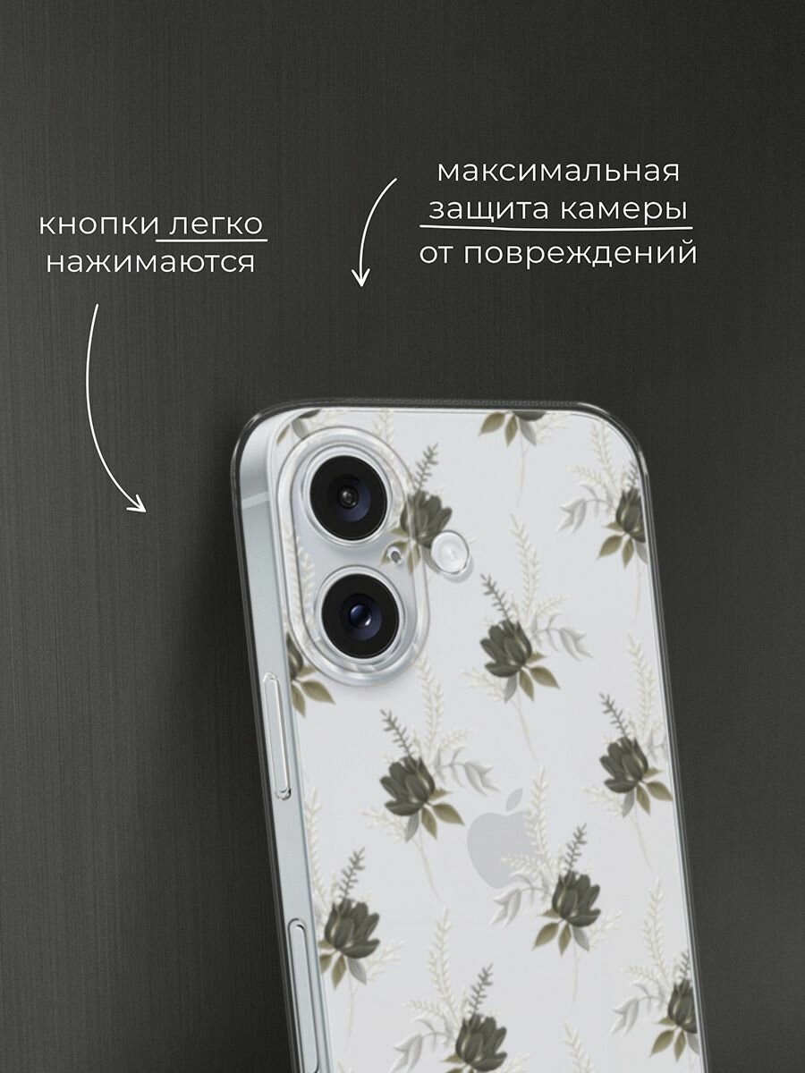 Чехол на Apple iPhone 16 / Айфон 16 с принтом "Паттерн цветы сепия" — фото 1