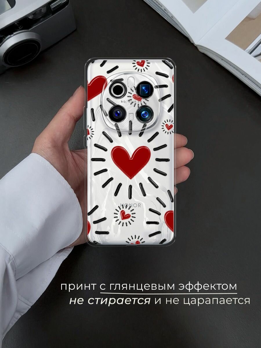 Чехол на Honor Magic 7 Pro / Хонор Мэджик 7 Про с принтом "Бордовые сердца паттерн" — фото 1