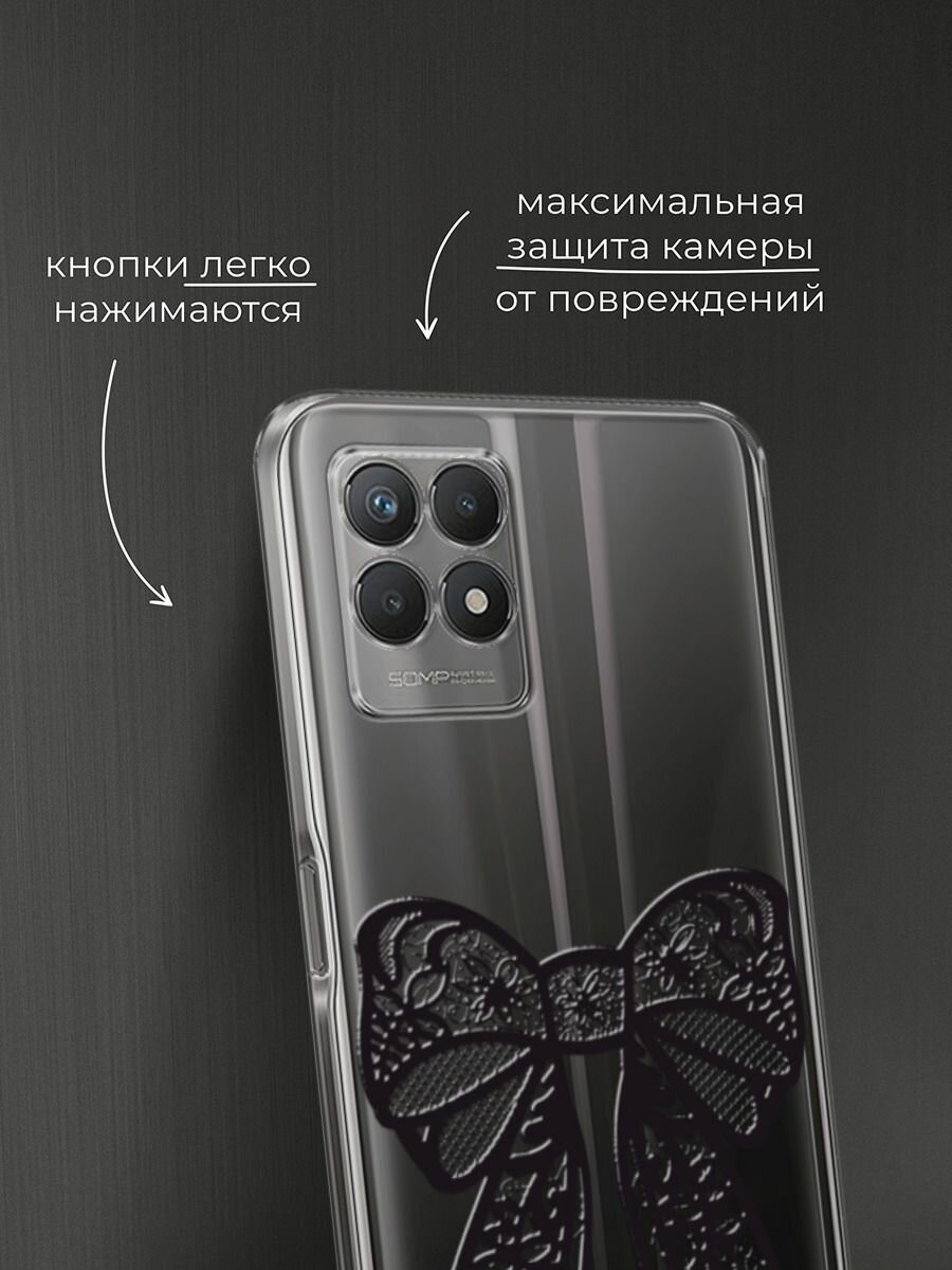 Чехол на Realme 8i / Реалми 8i с принтом "Черный сетчатый бант 2" — фото 1