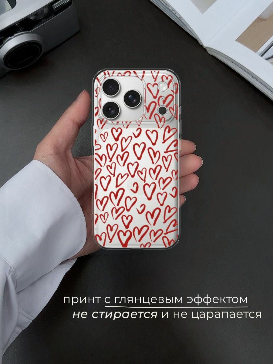 Чехол на Apple iPhone 17 Pro / Айфон 17 Про с принтом "Легкие бордовые сердечки" — фото 1