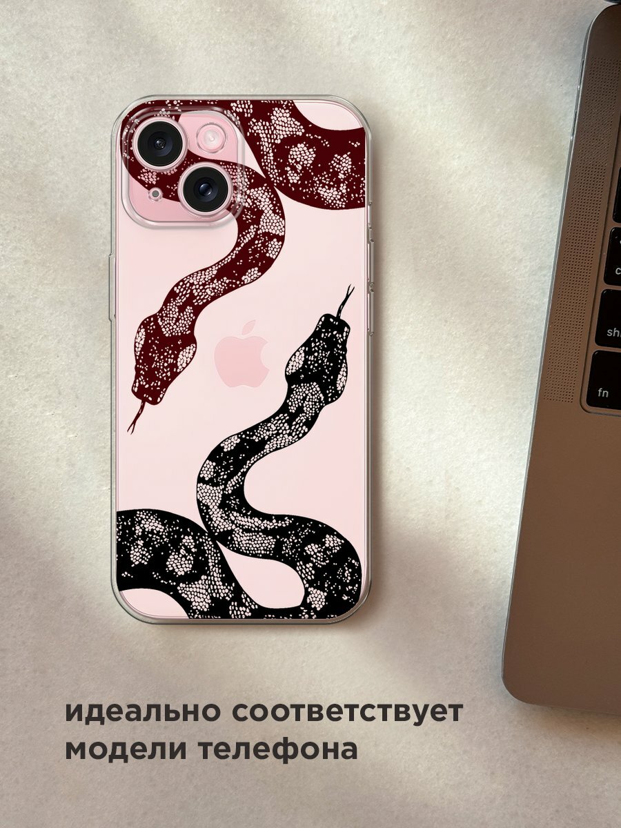 Чехол на Apple iPhone 15 / Айфон 15 с принтом "Силуэты змей 2", прозрачный — фото 1