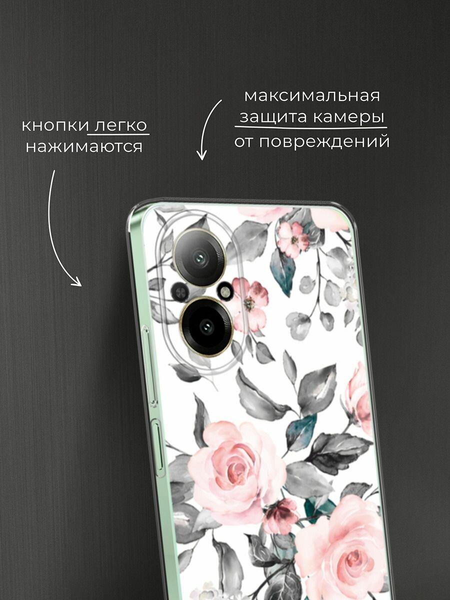 Чехол на Realme C67 4G / Реалми C67 4G с принтом "Розы на белом" — фото 1
