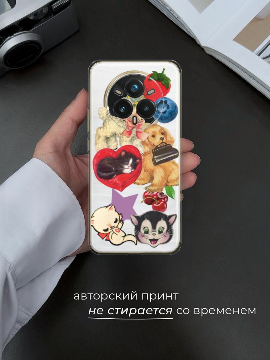 Чехол на Realme 14 Pro+ / Реалми 14 Про+ с принтом "Милые стикеры", прозрачный — фото 1