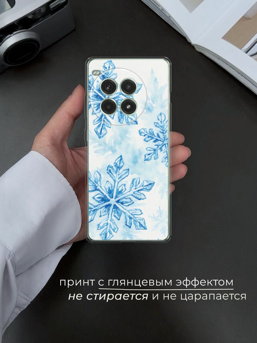 Чехол на OnePlus Ace 3 Pro / Ван Плас Эйс 3 Про с принтом "Акварельные снежинки" — фото 1