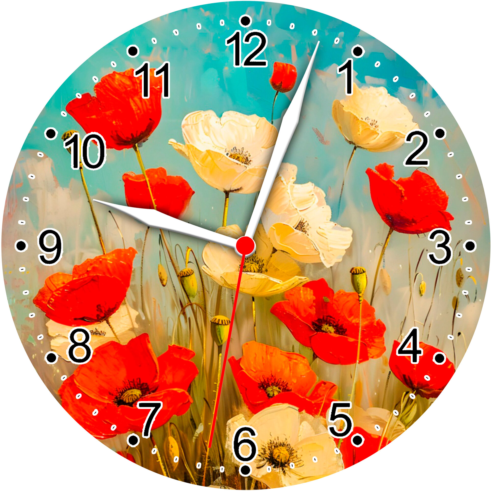 Часы Маки Божественные настенные и настольные, с подставкой на стол в комплекте, D-27 см, МДФ (прессованная древесина - 5 мм) бесшумные, С любовью, для сердца и души, Авторские, ручная работа