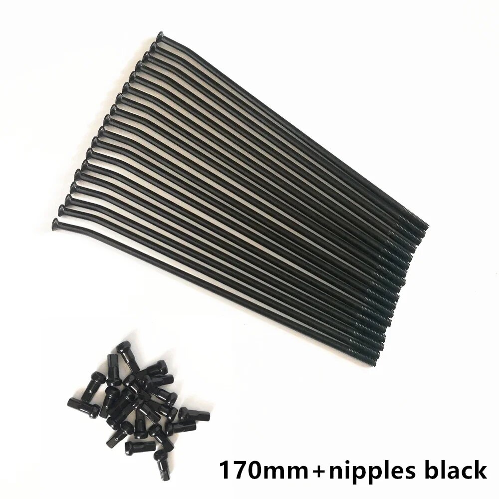 36 шт./лот, обод колеса мотоцикла, провод 17 18, 19, 21 дюйм # 45 стальных 8G 4,0 мм мотоциклетные спицы для CRF YZF KXF SXF TC FC SXF EXC XCF Черный, 170mm nipple black