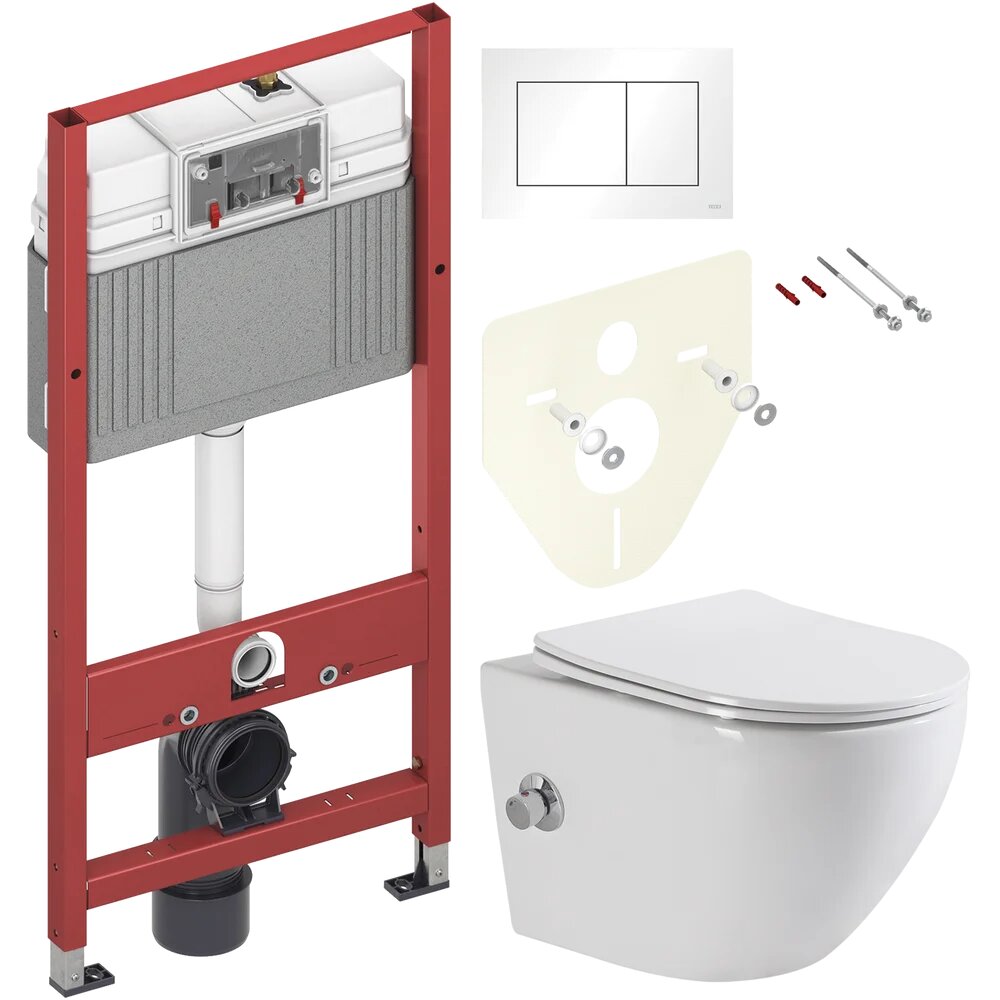 Комплект 2 в 1 Унитаз подвесной BelBagno Uno BB3105CHR-BS/SC / Инсталляция с кнопкой TECE Base 9400413 цвет белый