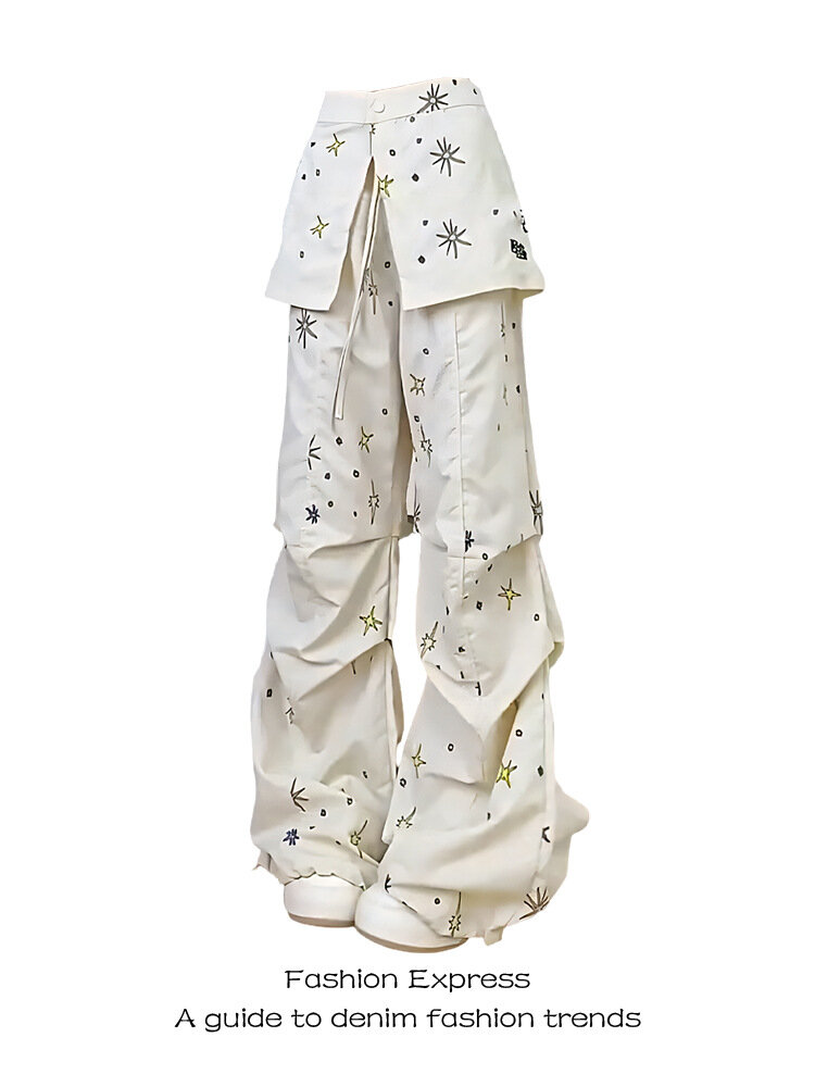 Охоты Брюки JYL Дамские джинсы: 2024 летние, граффити, съемные, двухслойные рабочие штаны Чистый цвет талии_XL