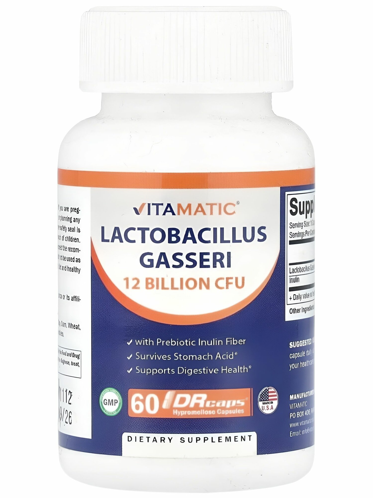 Лактобактерии Гассери, 60 капсул с гипромеллозой, Vitamatic