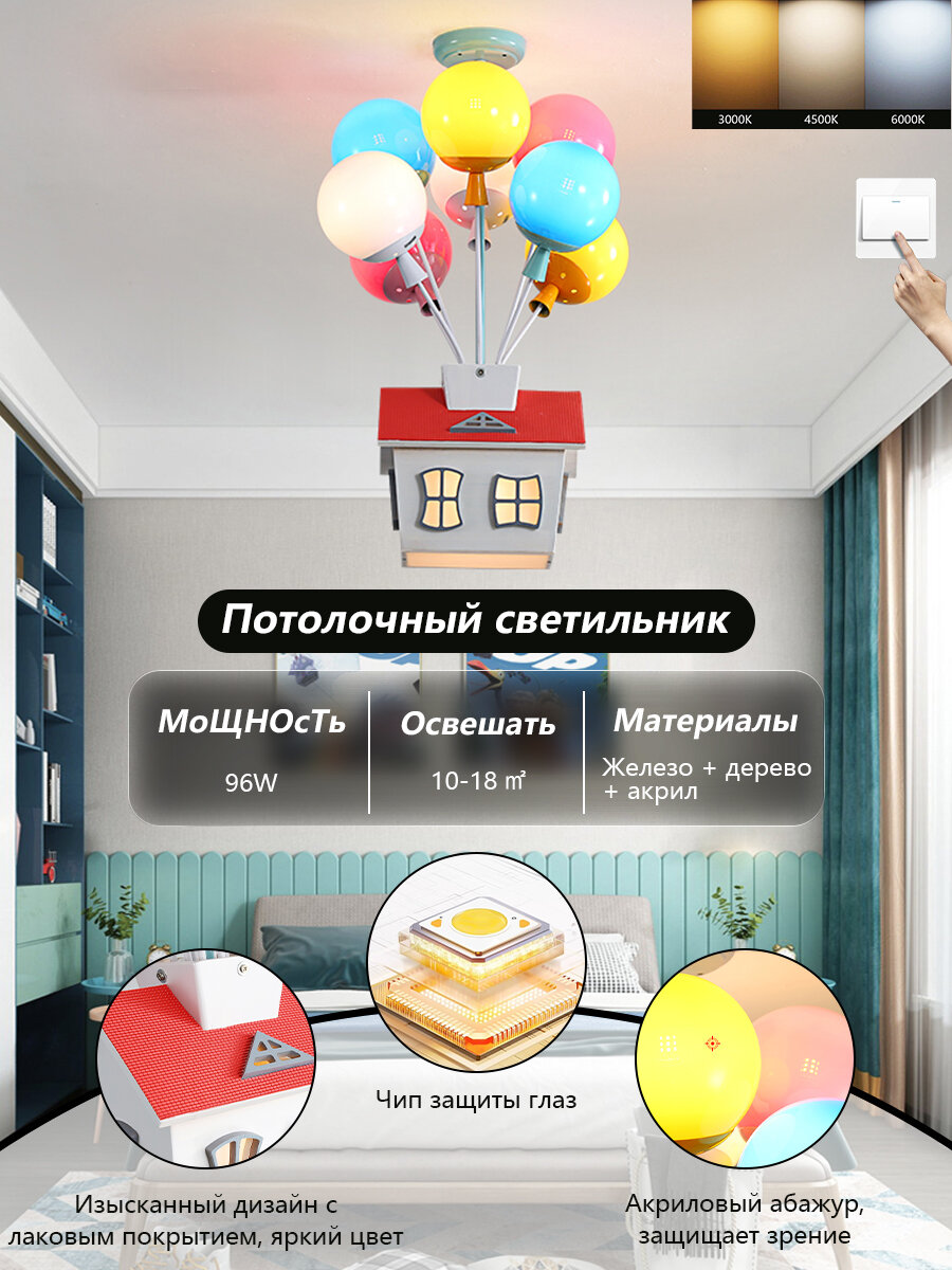 Детская комната мультфильм воздушный шар потолочный светильник летающий дом в форме подвесной светильник