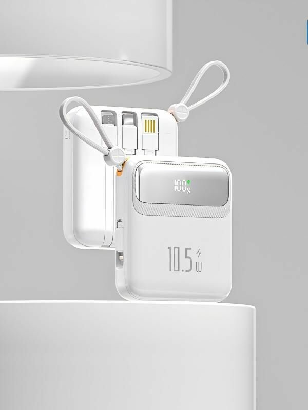 Портативный пауэрбанк 50000 мАч 22.5W/PD20W быстрая зарядка, встроенные 4 кабеля, цифровой дисплей, лёгкий и тонкий аккумулятор, безопасный полимерный элемент для iPhone/Android