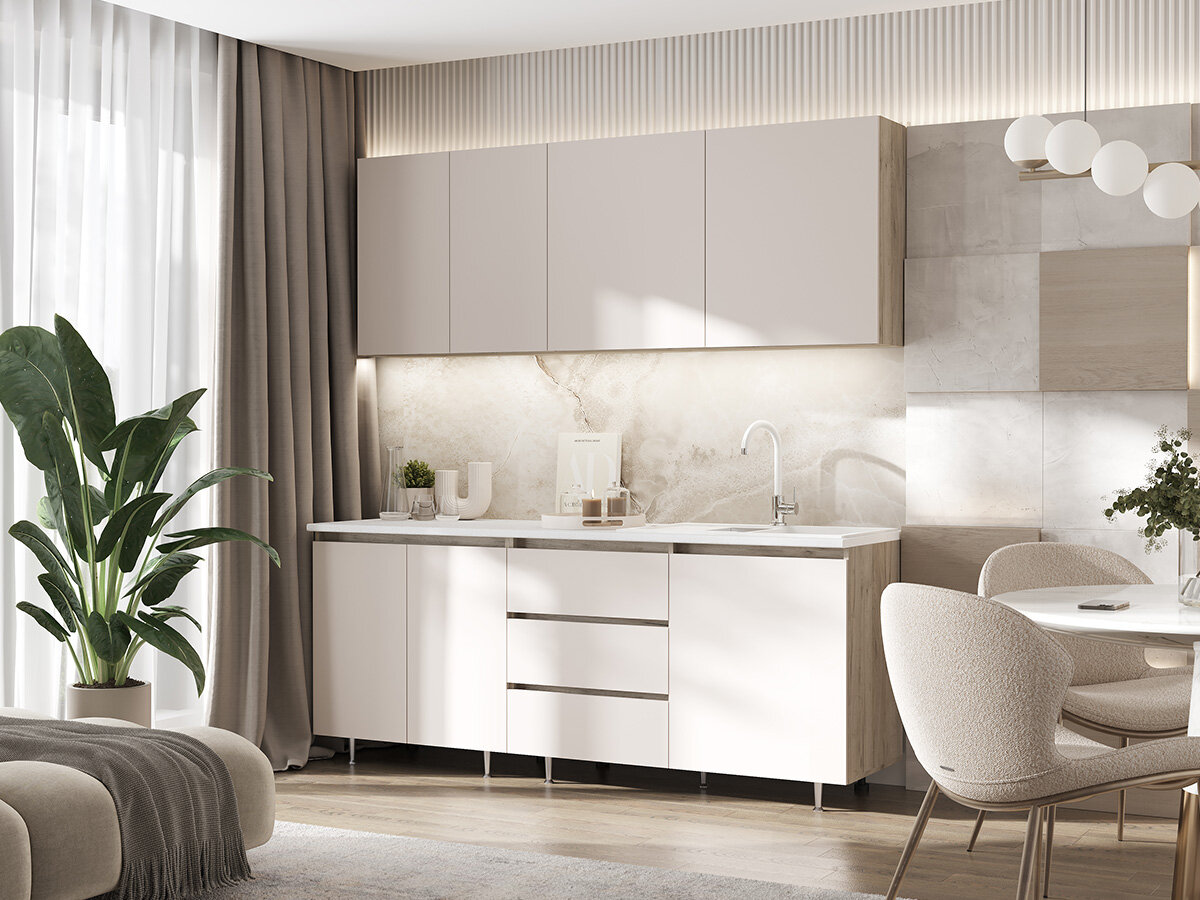 Кухня Челси 2,0м Компоновка №2 (Кашемир, Дуб Крафт серый (Антарес))