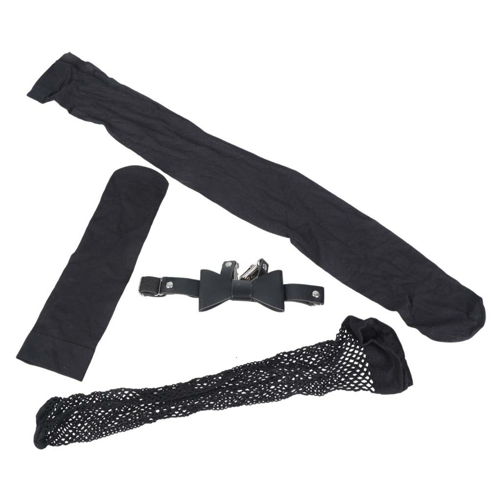 Носки, Женские черные чулки выше колена в сеточку с бантиками и подвязками для вечеринок