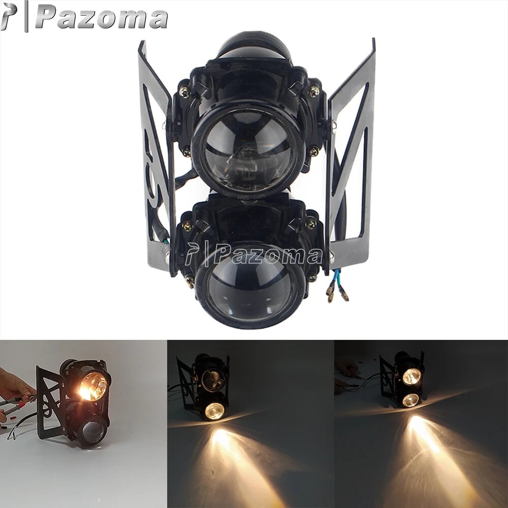 Мотоциклетные двойные штабелированные проекторные фары, уличные велосипеды, двойные фары, головной светильник для Suzuki Yamaha Honda Kawasaki Sachs KIKASS Black