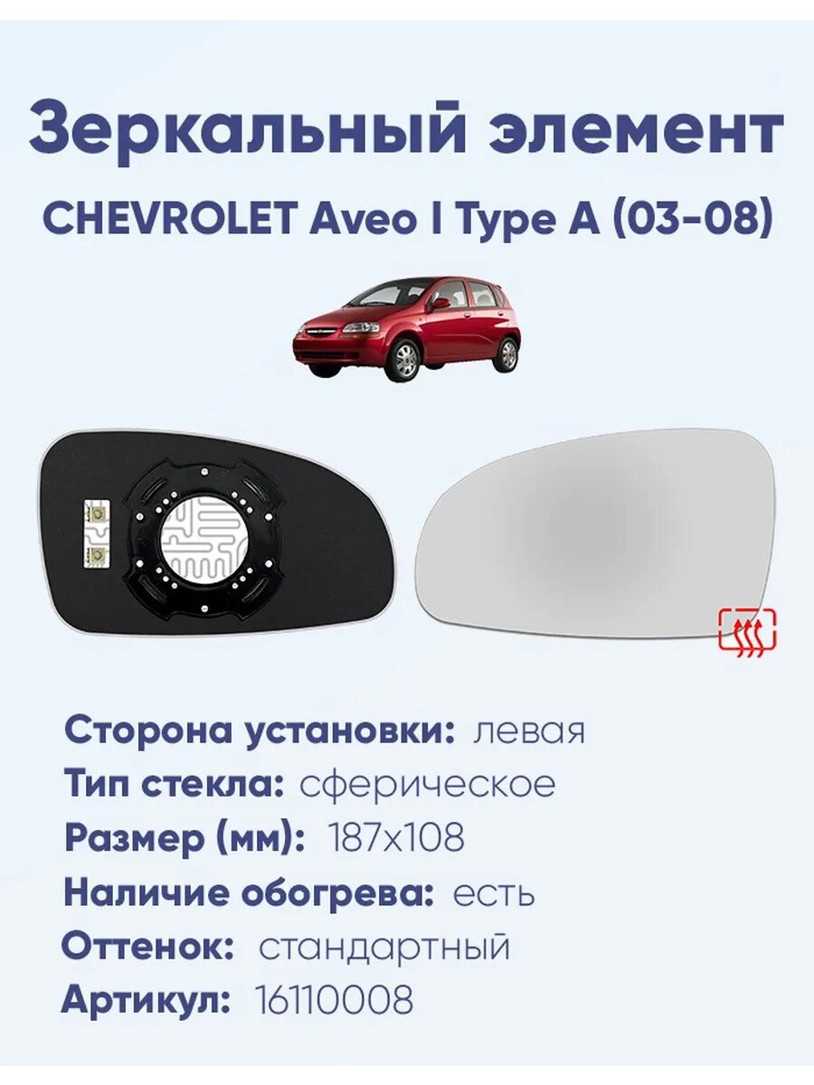Зеркало CHEVROLET Aveo I Type A (03-08) 16110008