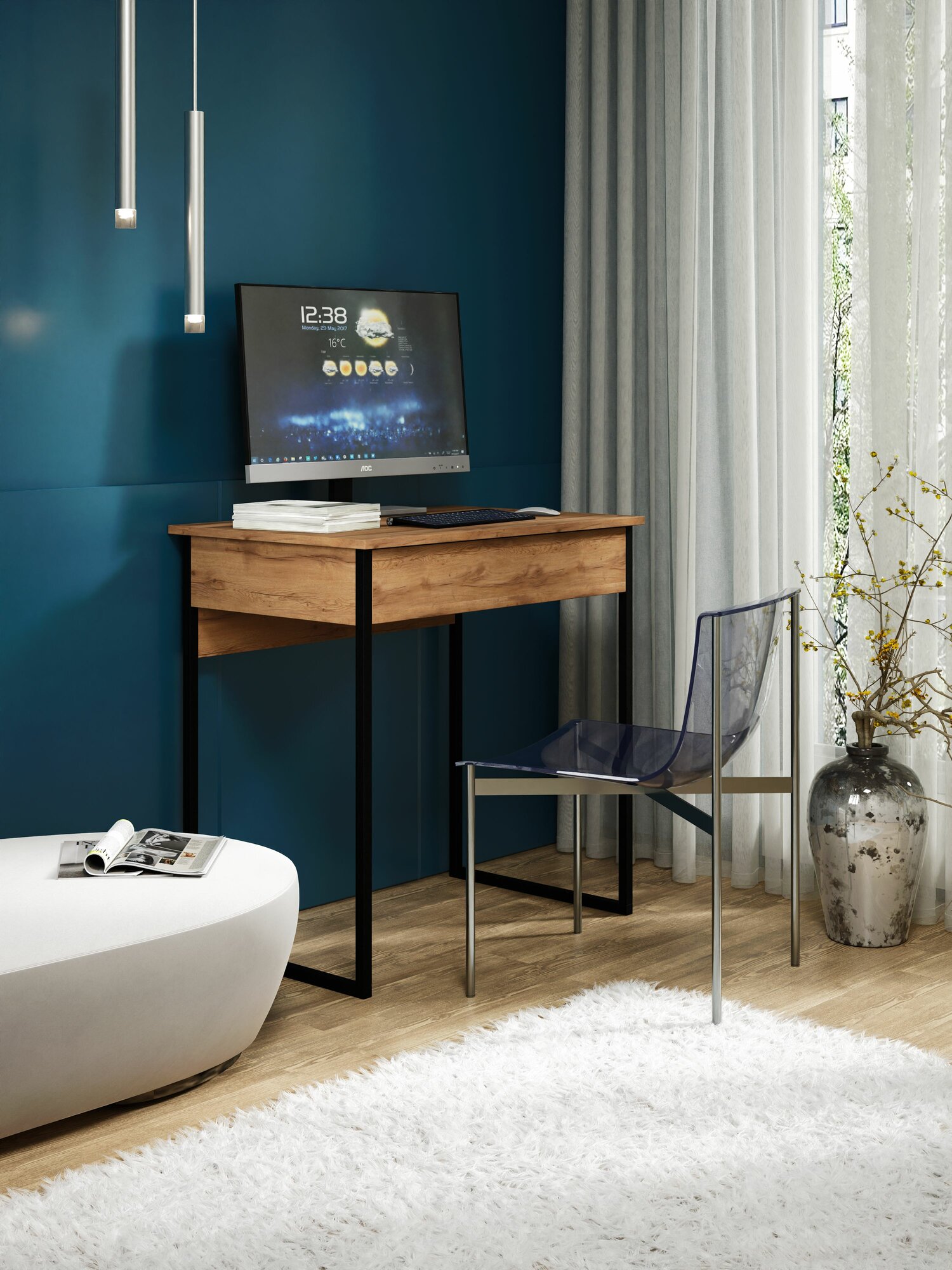 Стол Profimebel Турин-11, письменный, игровой, компьютерный, деревянный, с ящиками, золотой