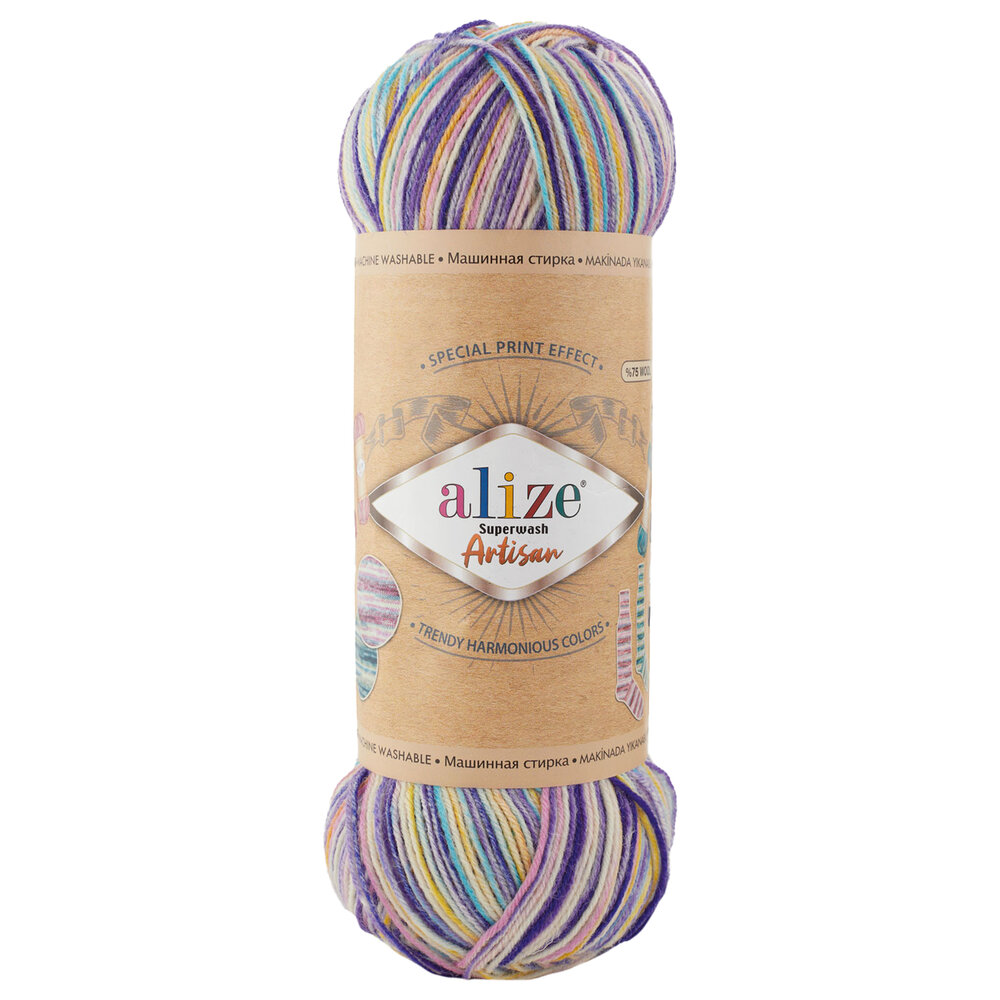 Пряжа для вязания Alize Superwash Artisan 9003 радуга 100 гр/420 м 75% шерсть, 25% полиамид