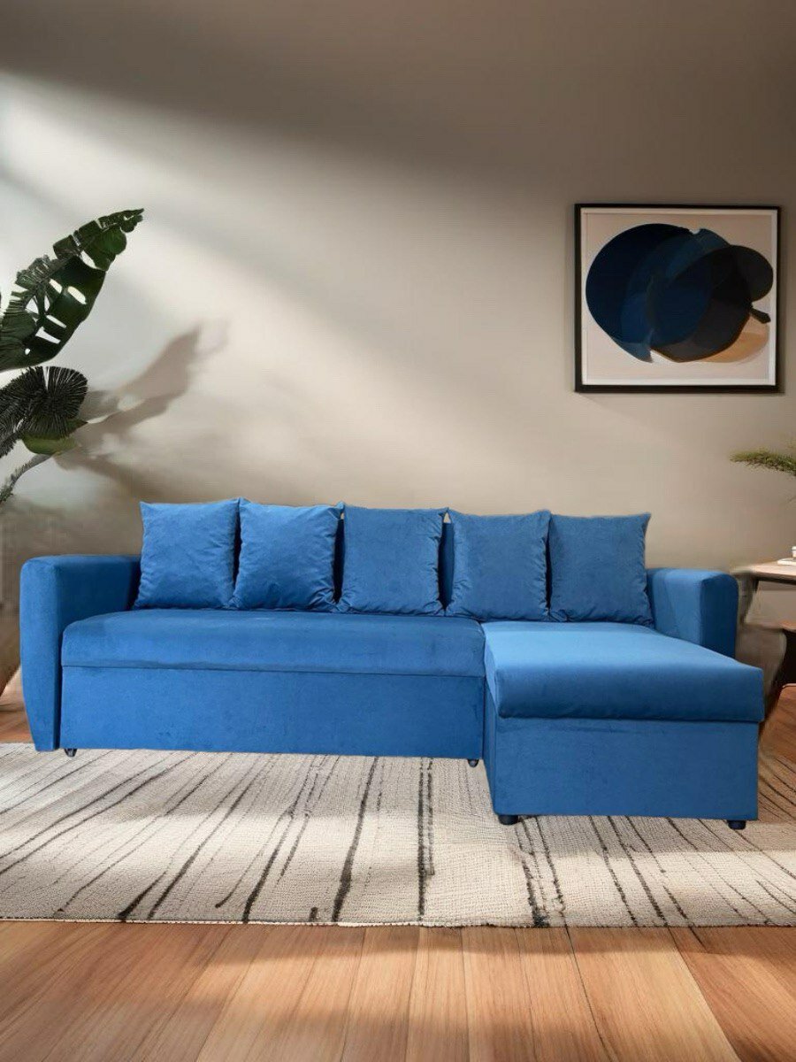 Угловой диван-кровать "мартин" голубой велюр Кабрио, механизм - Еврокнижка