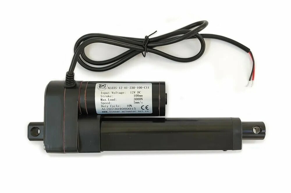 Линейный привод (актуатор) 12 В, длина хода 100 мм, 5 мм/с, до 300 кг (3000N), черный-maliang