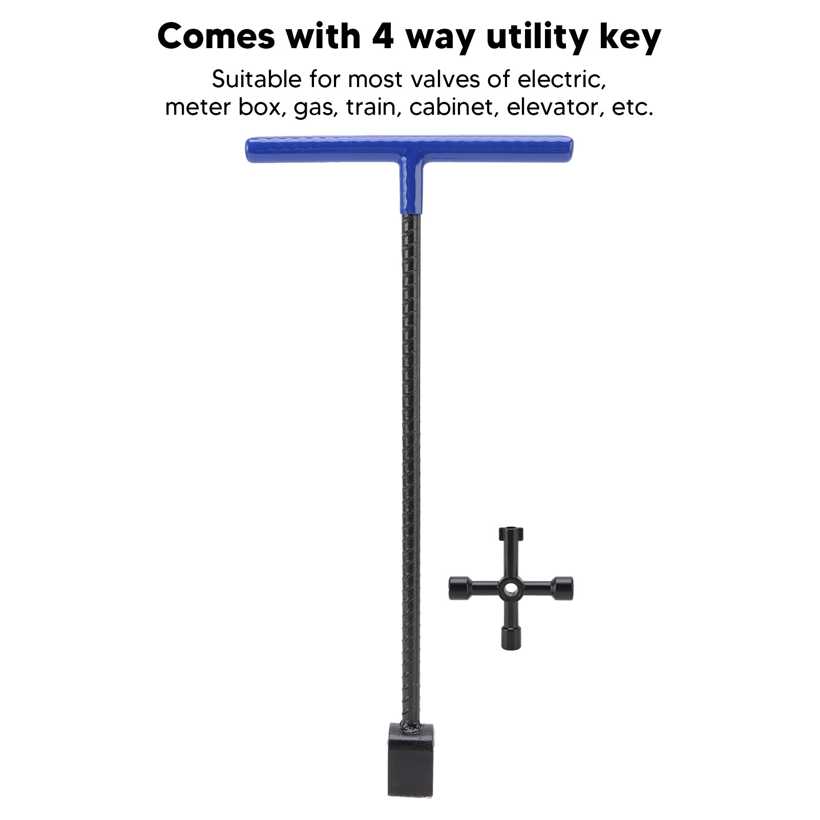 Стальной ключ для счетчика воды, универсальный ключ с Т-образной ручкой и 4-ходовым универсальным инструментом для клапанов, смесителей, синий