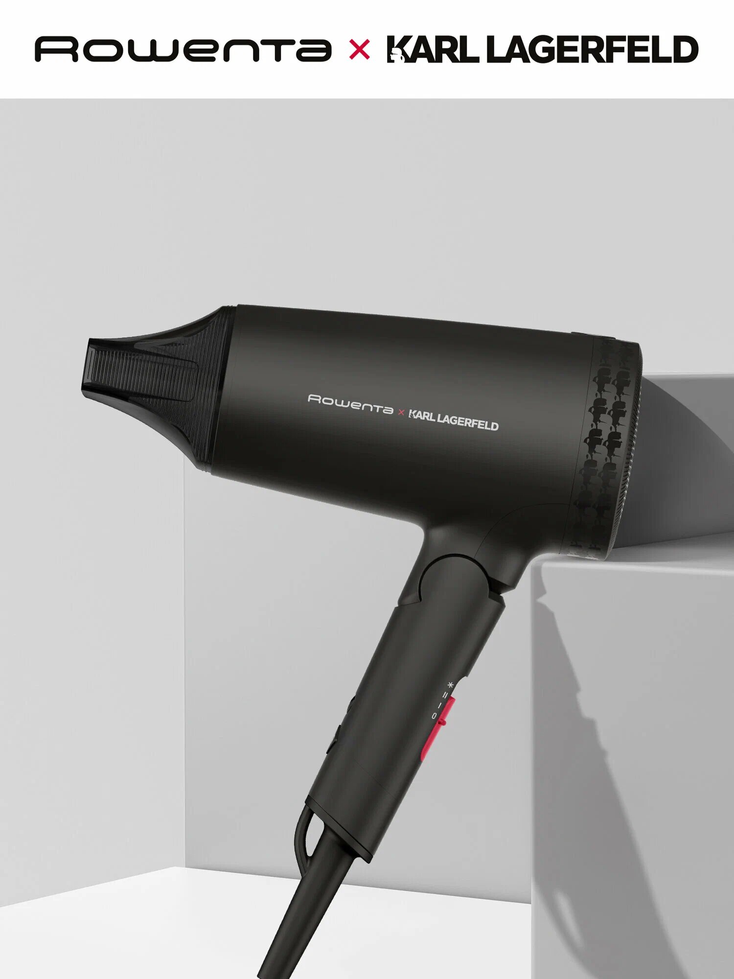 Фен для волос Rowenta x Karl Lagerfeld Express Style CV184LF0 с концентратором, 4 режима работы, 1600 Вт, черный