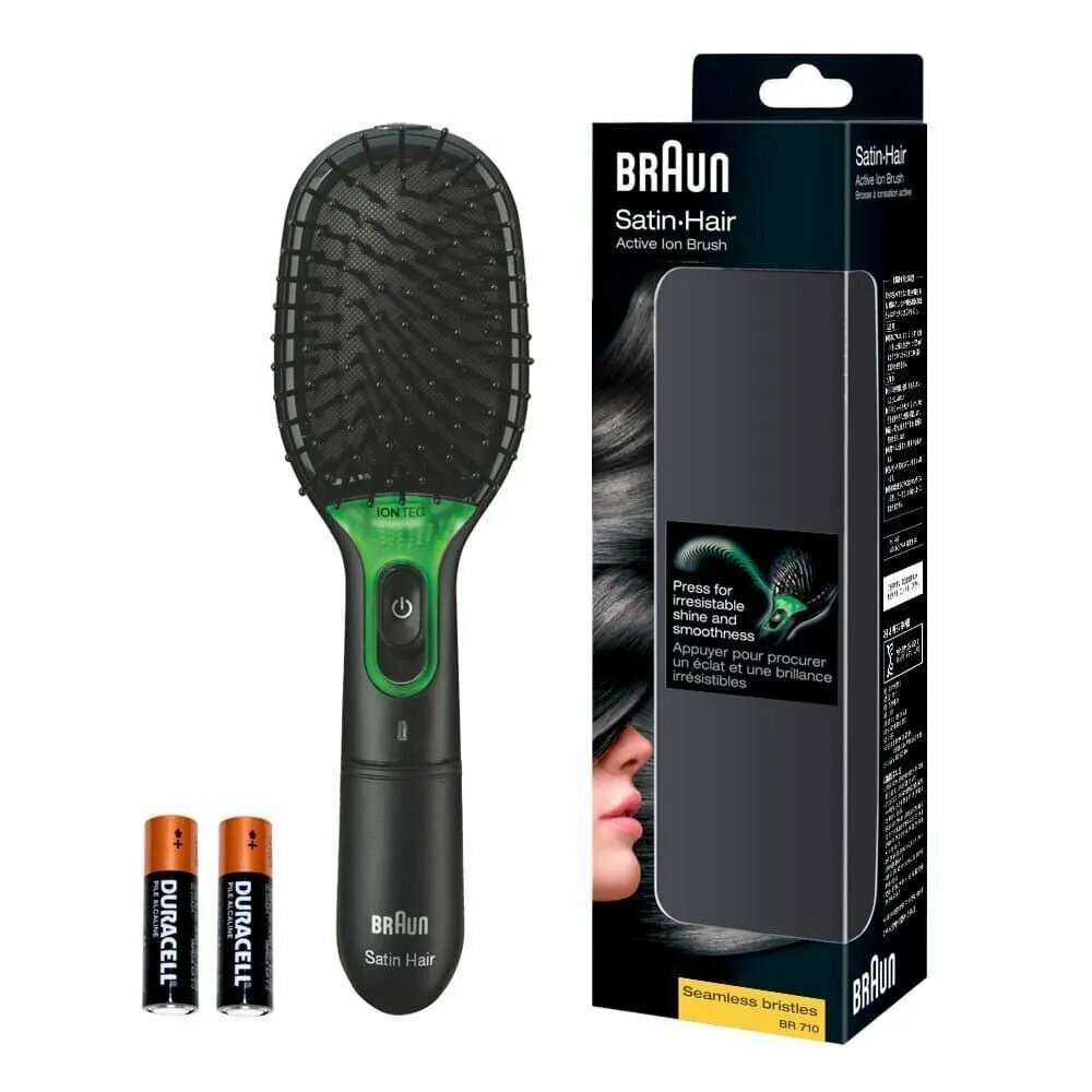 Braun Фен-щетка для волос Satin Hair 7 BR710, Черный, скоростей 1, кол-во насадок 1, черный, зеленый