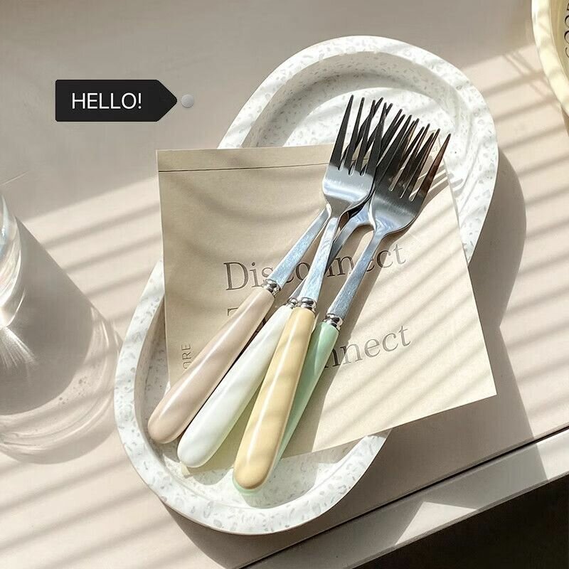 Четыре цветные вилки из нержавеющей стали с керамическими ручками, набор из 4 вилок