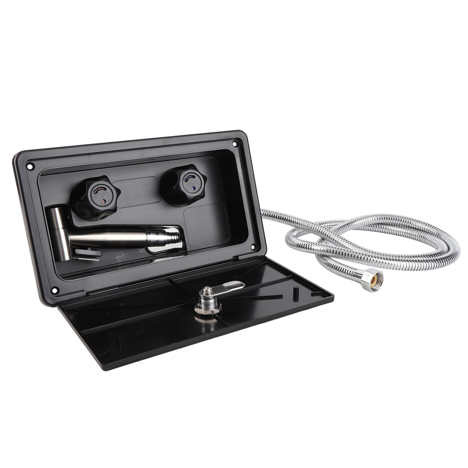 Комплект внешней душевой кабины, металлический шланг 1,5 м, набор распылителей для мойки на открытом воздухе для автодомов, кемперов, лодок-прицепов, караванов, яхт, черный с металлическими трубками