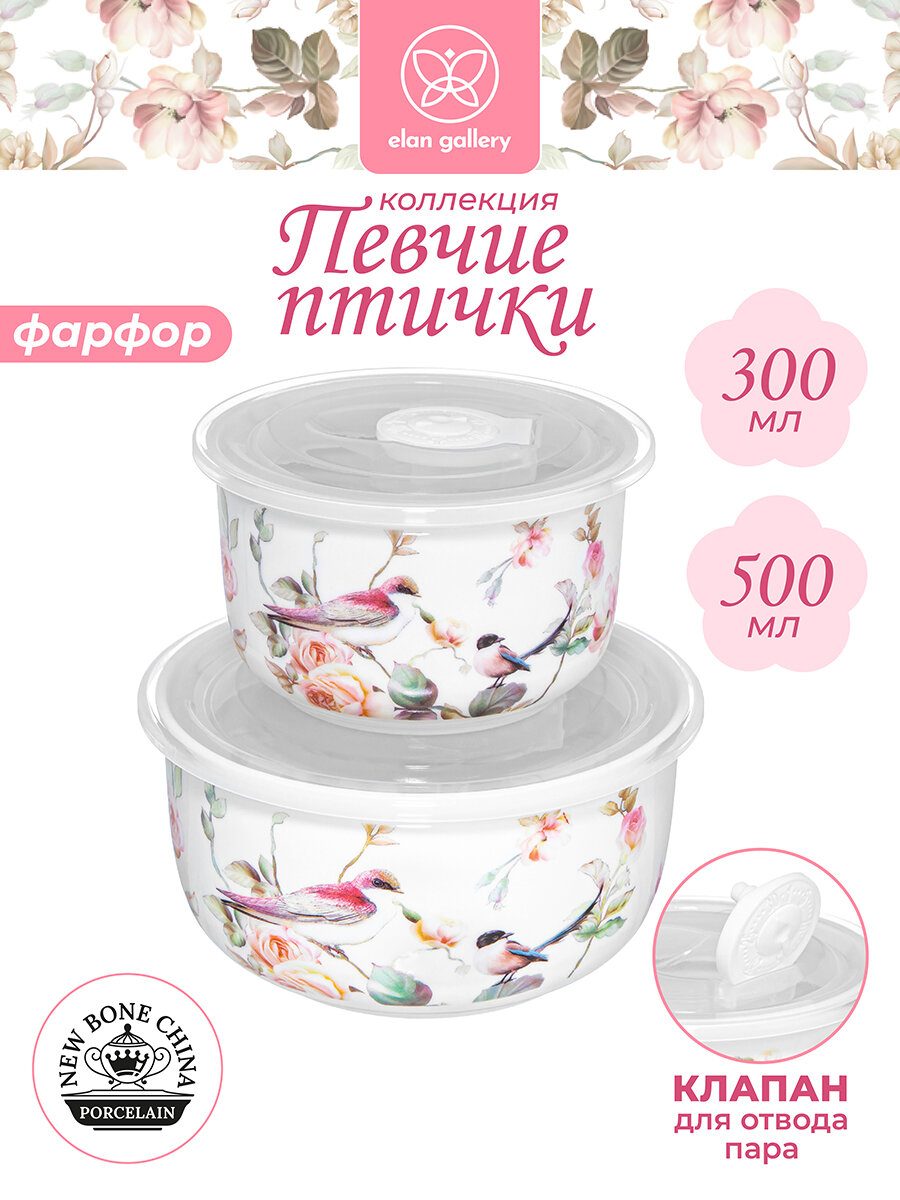 Салатник 2 пр. Elan Gallery Певчие птички, 500 мл + 300 мл, набор