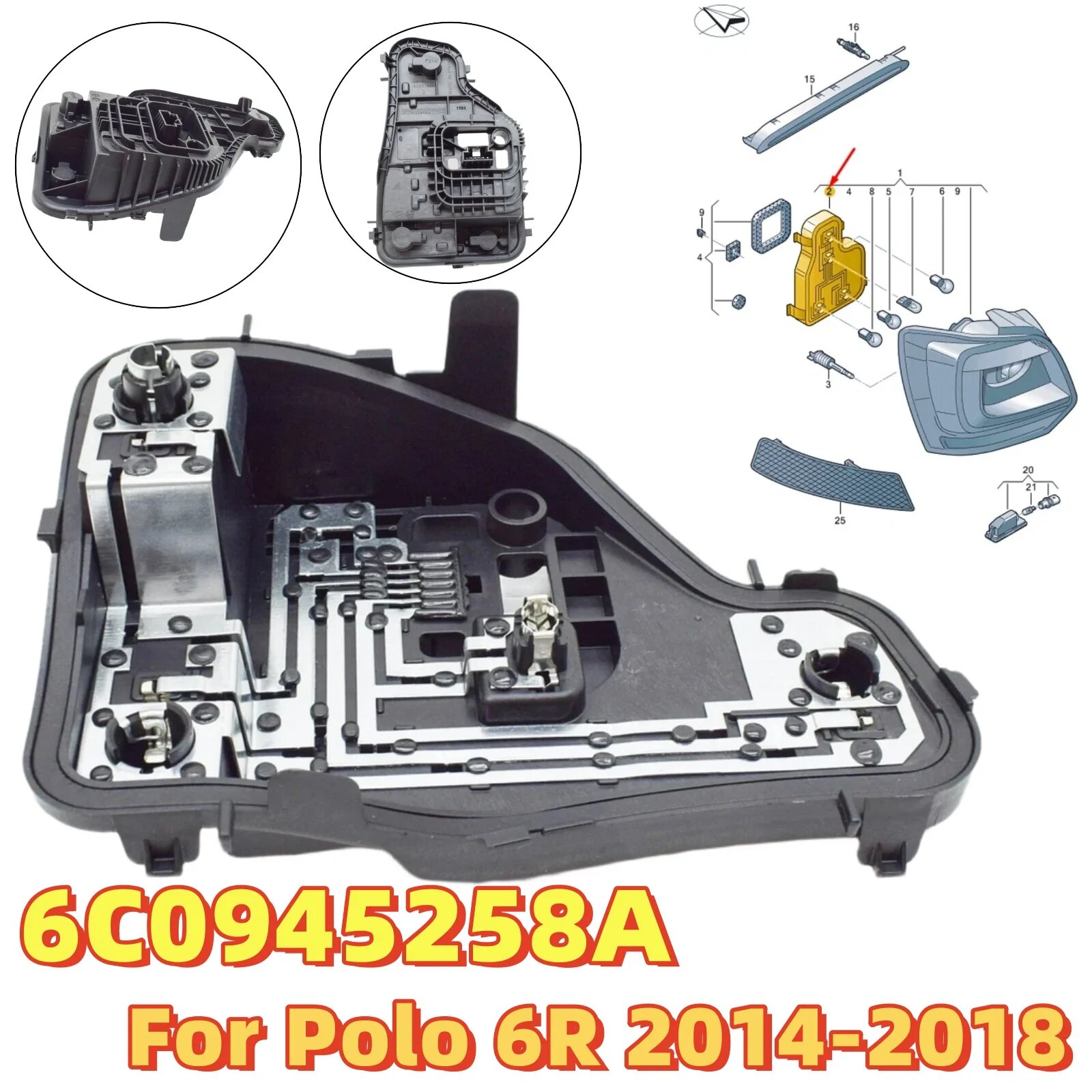 Патрон лампы заднего правого фонаря 6C0945258A для Polo 6R 14-18, плата заднего заднего фонаря в сборе, ремонт заднего фонаря