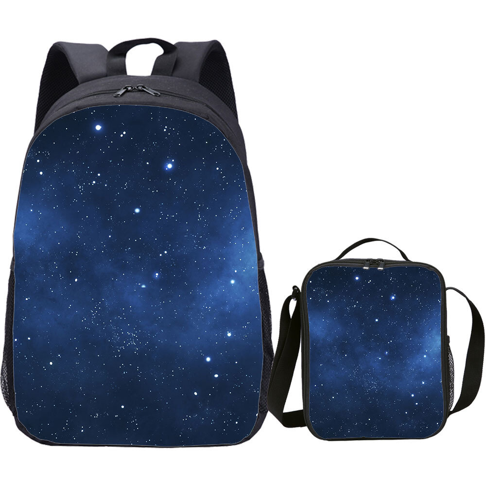 Школьная сумка Cosmic Starry Sky с цветной печатью 17-дюймовый большой емкости для учеников начальной школы Школьная сумка для обеда Костюм