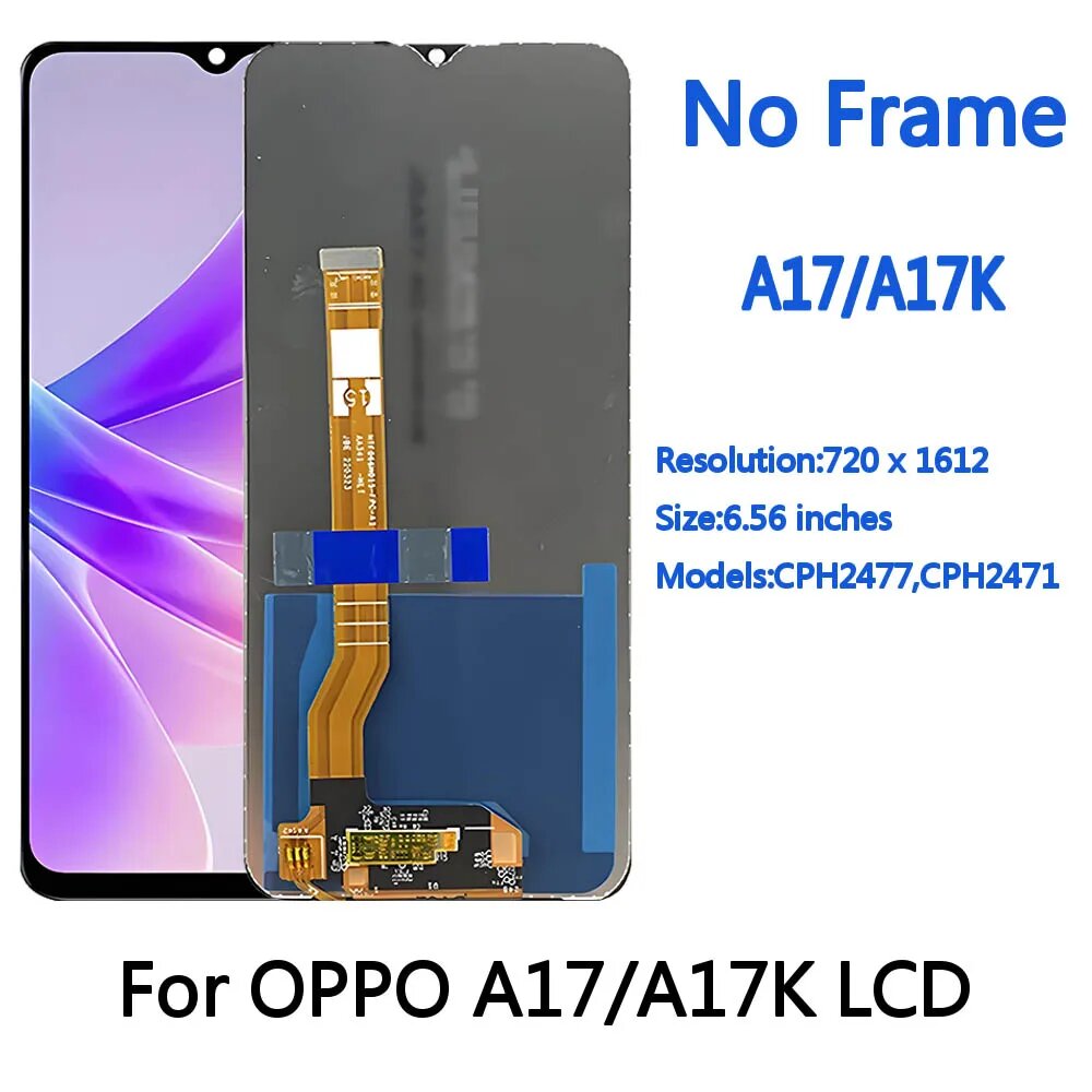 6,56 "высокое качество для OPPO A17/A17k 4G CPH2477 ЖК-дисплей с цифровым преобразователем сенсорного экрана для OPPOA17 CPH2471, замена ЖК-дисплея, ремонт A17 No Frame