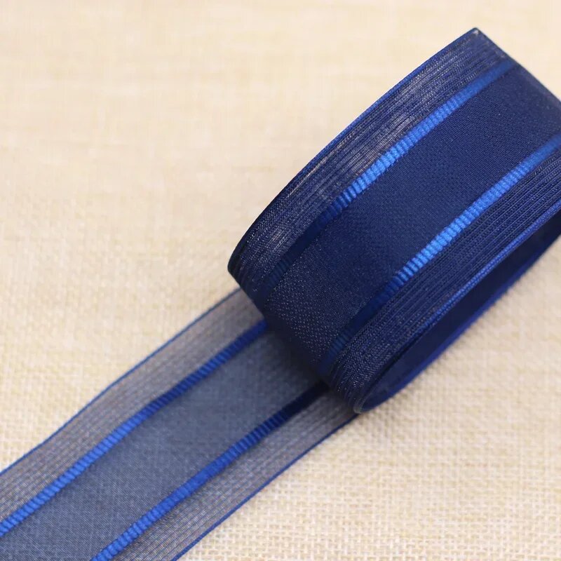 Лента органза мerylover 38 мм Темно-синий, Dark blue organza