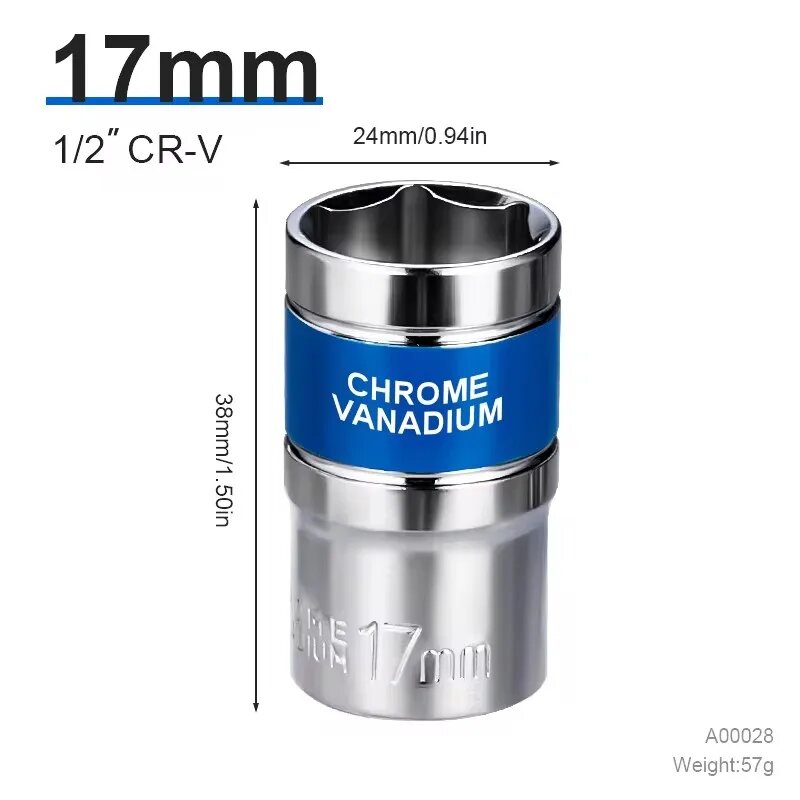1/2" CR-V торцевая головка 17mm Chrome Vanadium