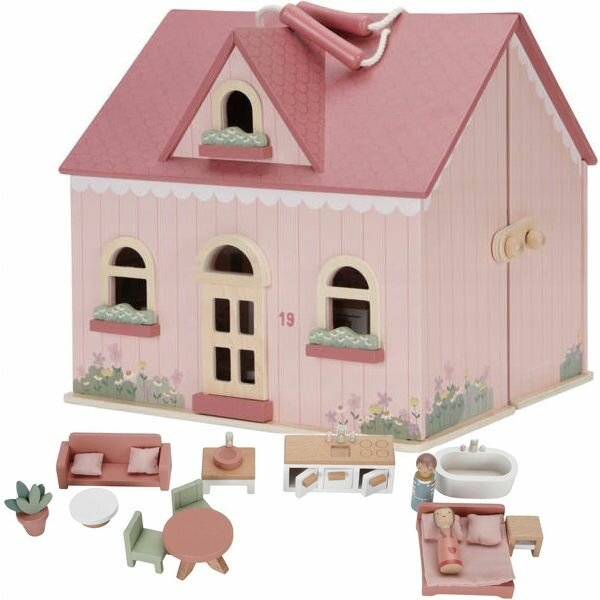 Деревянный кукольный домик Little Dutch - Деревянный складной кукольный домик с мебелью и фигурками - LD7116