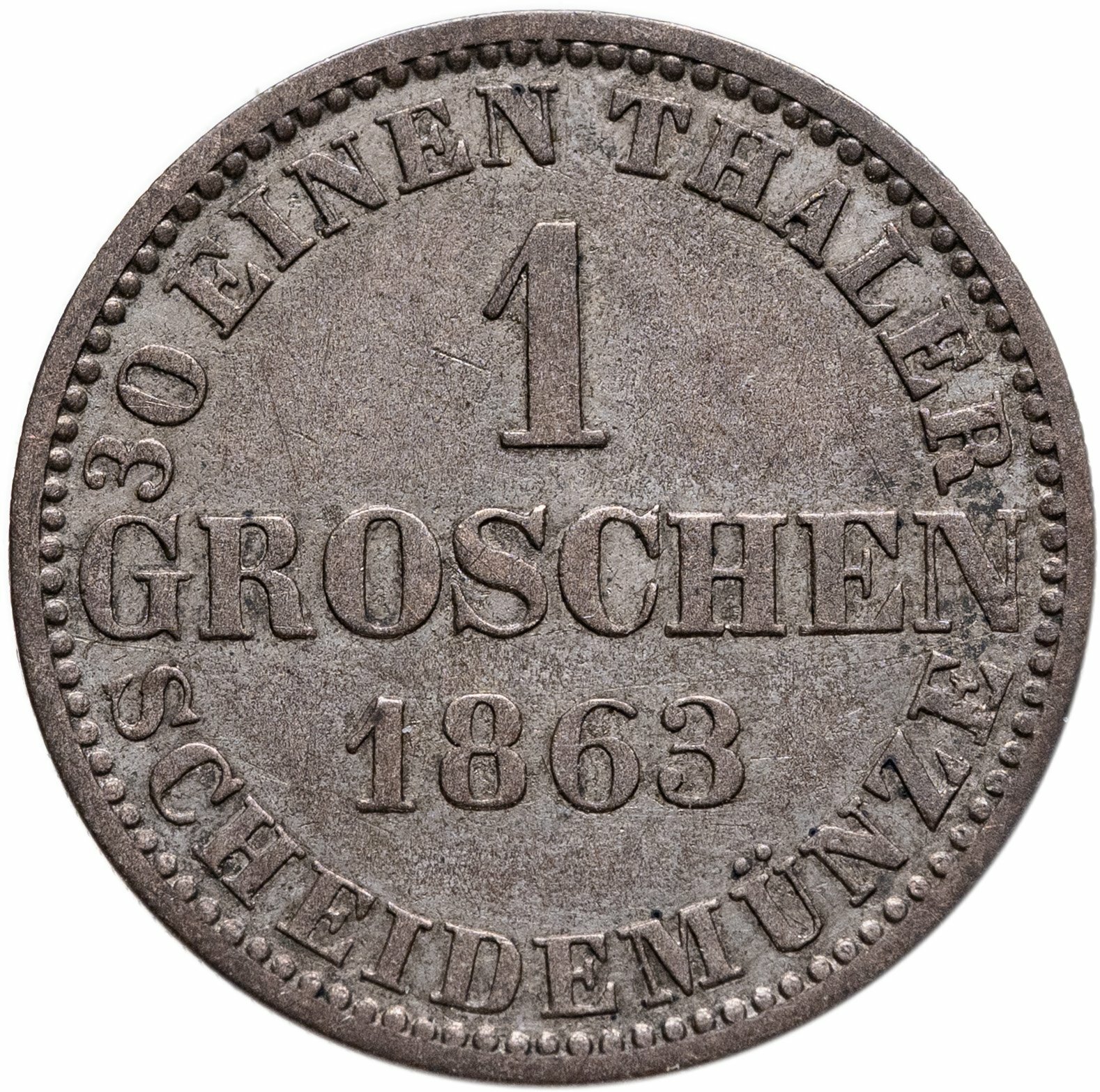 Германия, Ганновер 1 грош 1863, Серебро 220, в сохранности VF-XF