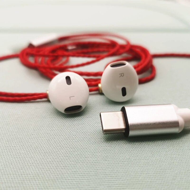 Вкладышные наушники HiFi с проводом Type-C разъем, красный, высокое качество звука, без микрофона, подходит для iPhone