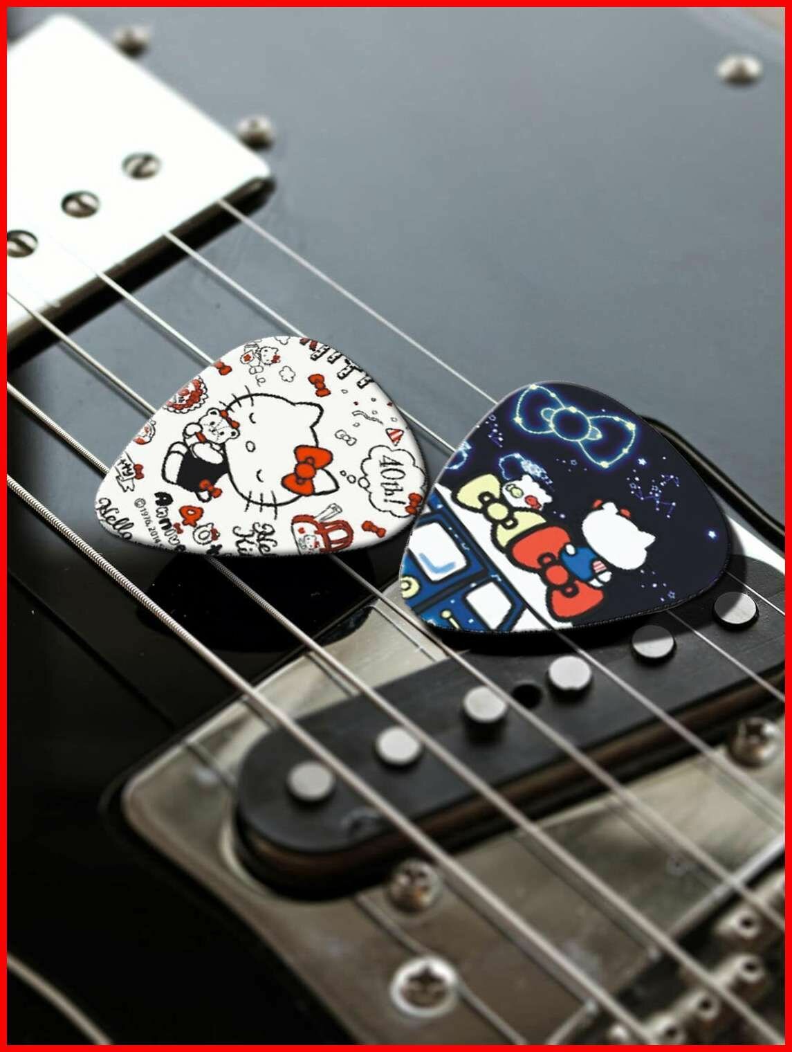 Медиаторы для гитары, 12 шт. Двусторонняя печать Hello Kitty Cat толщиной 1,0 мм с уникальными узорами (дизайнов) Набор из целлулоида акустической, электрогитары и гавайской детей взрослых