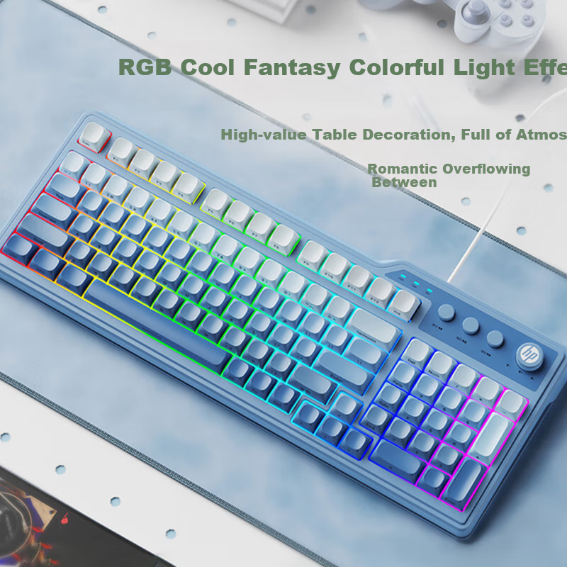 HP K360 Wired Keyboard with Gradient Color Keycaps RGB Mechanical Feel Ergonomic Design Office Gaming Universal League of Legends eSports Gaming Keyboard Purple 98 Keys