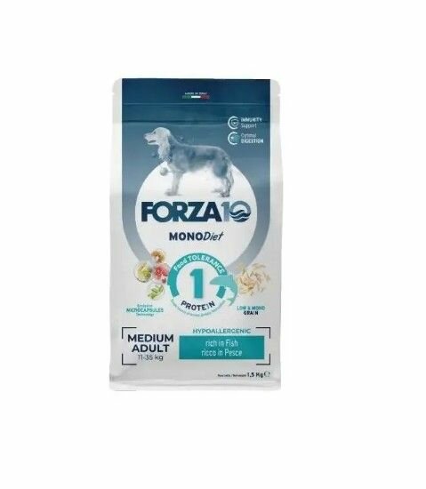 Корм сухой Forza10 "Diet" для взрослых собак средних пород, с океанической рыбой 1,5 кг