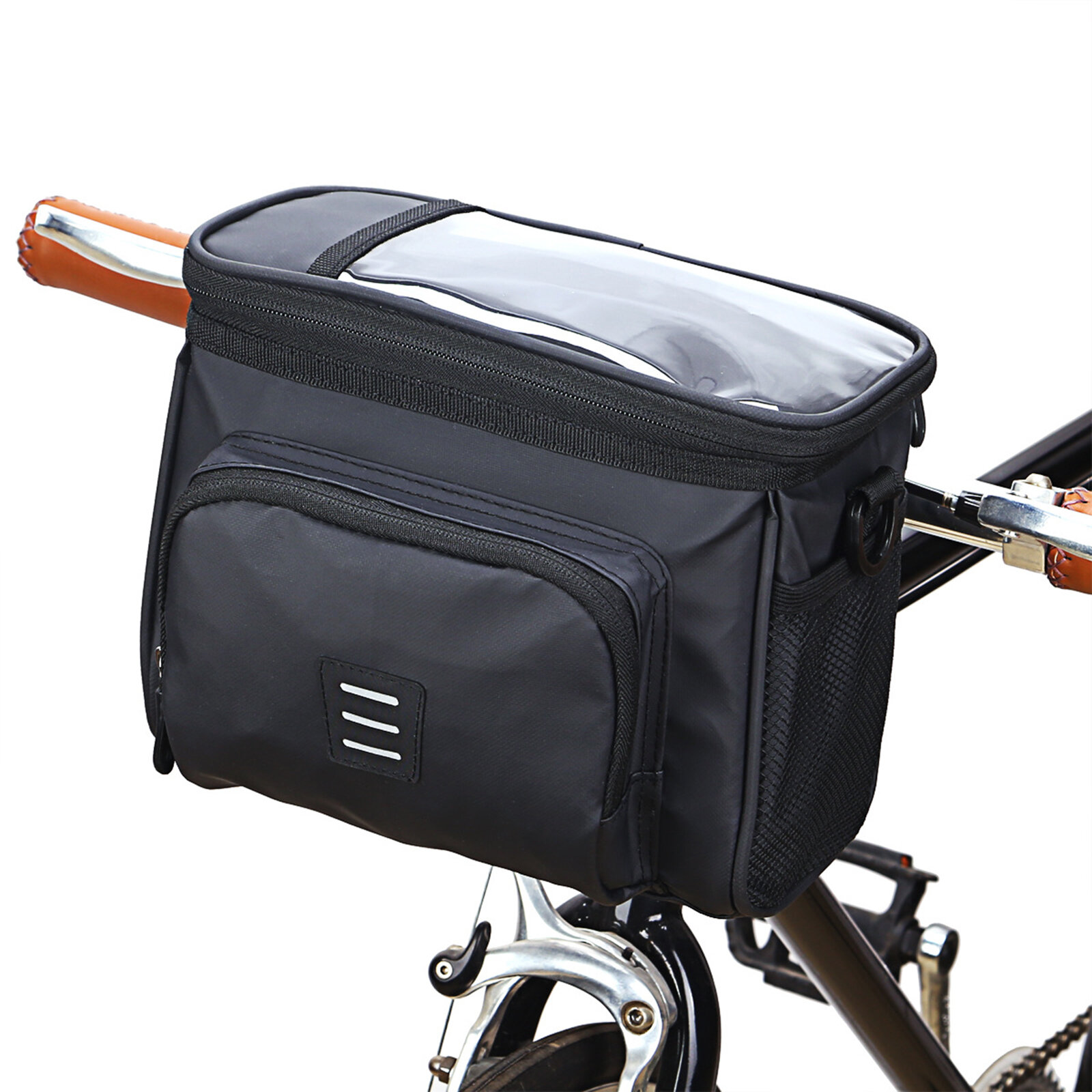 Cycling Bike Insulated Cooler Bag MTB Bicycle Handlebar Front Bag Basket Pannier Shoulder Bag из Полиэстер размером 22.5 * 11.5 * 18.5cm весом 375g для еды и напитков с основным карманом прозрачным карманом для телефона двумя сетчатыми боковыми карманами