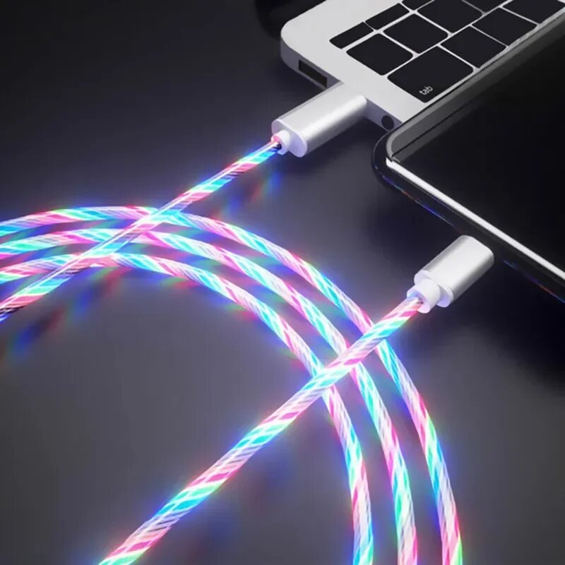 Светящийся Micro USB/Type-C кабель 1м, белый