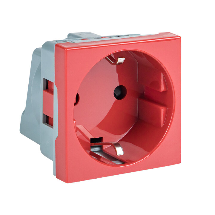 Розетка силовая EKF 45х45, 2 модуля, с заземлением, прямая, красная